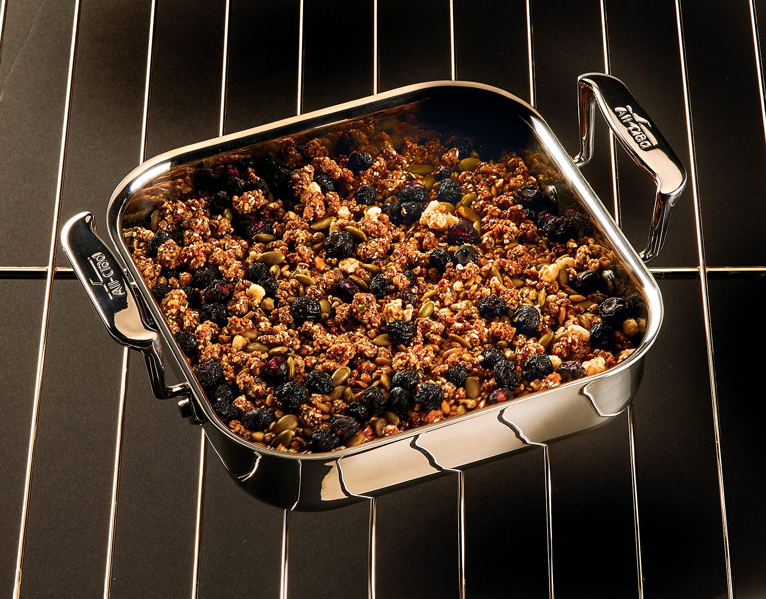 All-Clad Specialty Stainless Steel and Plastic Lid Square Covered Baking Pan 8x8 Inch Oven Broiler Safe 600F Pots and Pans Silver