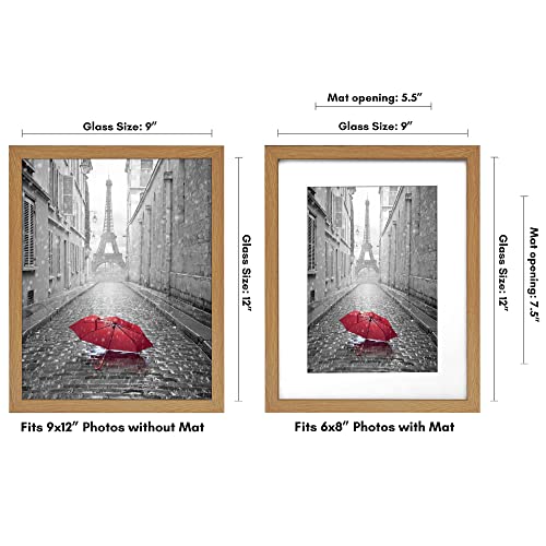 Americanflat 9x12 Picture Frame in Dark Oak - Displays 6x8 with Mat and 9x12 Without Mat - Engineered Wood with Shatter Resistant Glass - Horizontal and Vertical Formats for Wall