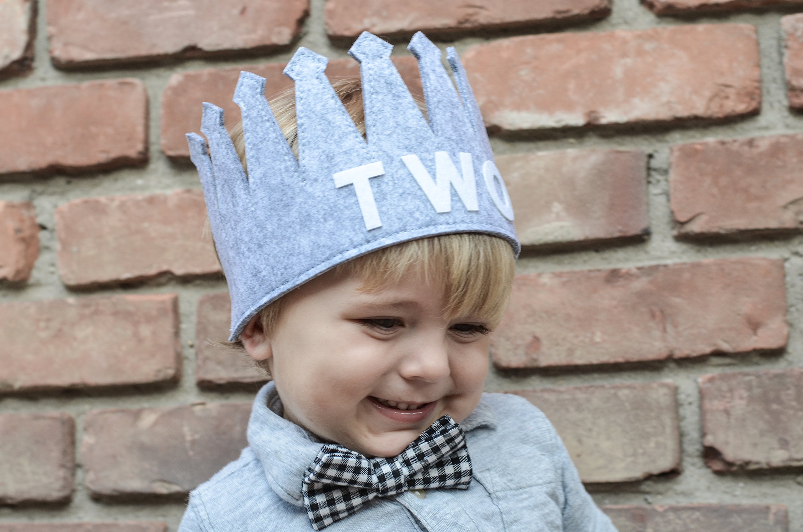 birdyboutique.com Second TWO Birthday Baby Boy Gray White Party Crown Hat