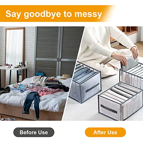 2PCS Upgrade Wardrobe Closet Organizers,7&9-Grids Washable Clothes Organizer with Handles for Jeans,Folded Clothes Organizer Nylon Compartments Storage Bins