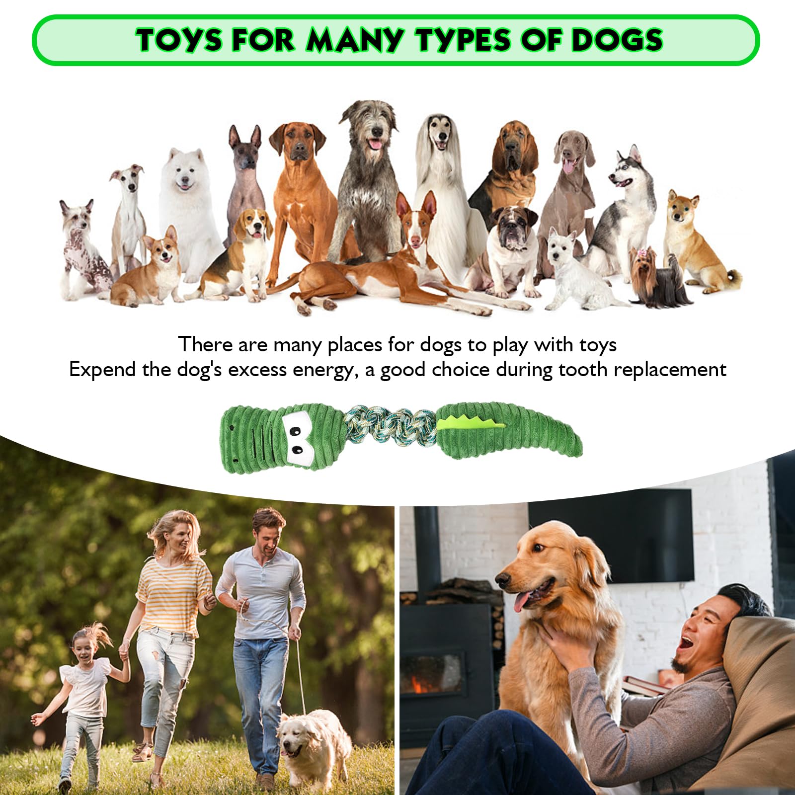 Dog Toy with Cotton Rope,Suitable for Medium to Large Dogs, Interactive Squeaky Dog Toys,Chew Toy Durable Plush Dog Toys,Durable Stress Relief Cute Alligator Shape