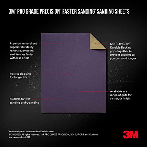 3M Pro Grade No-Slip Grip Advanced Sandpaper, 9 X 11-in, 150 Grit, 3/Pack, 25150P-G