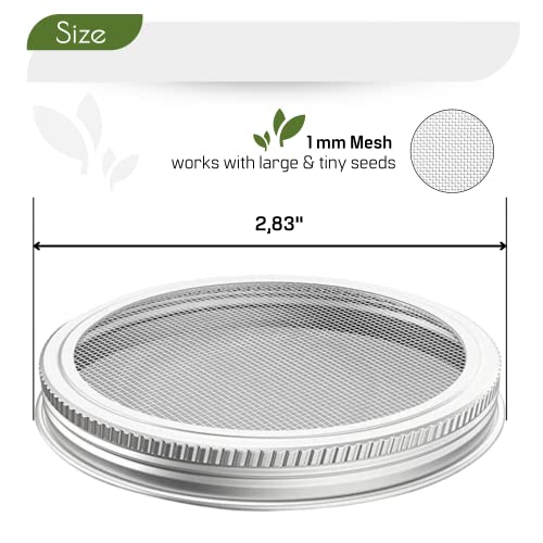6PCS Stainless Steel Sprouting Lids β Regular Mouth Mason Jars Lids for Germination Kit 304 Stainless Steel Sprouting Jar Mesh Lids for Sprouts Grow Kit for Growing Broccoli Mung Bean Sprouts Alfalfa