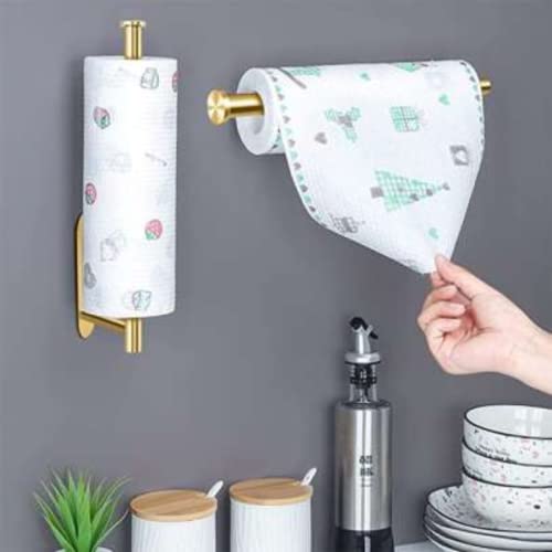 Adhesive Paper Towel Holder-Under Cabinet Paper Towels Rolls-Self-Adhesive or Drilling Wall Mounted Paper Towels Rolls Holder. Self-Adhesive HolderāInstalling with Adhesive or Screws (Gold)
