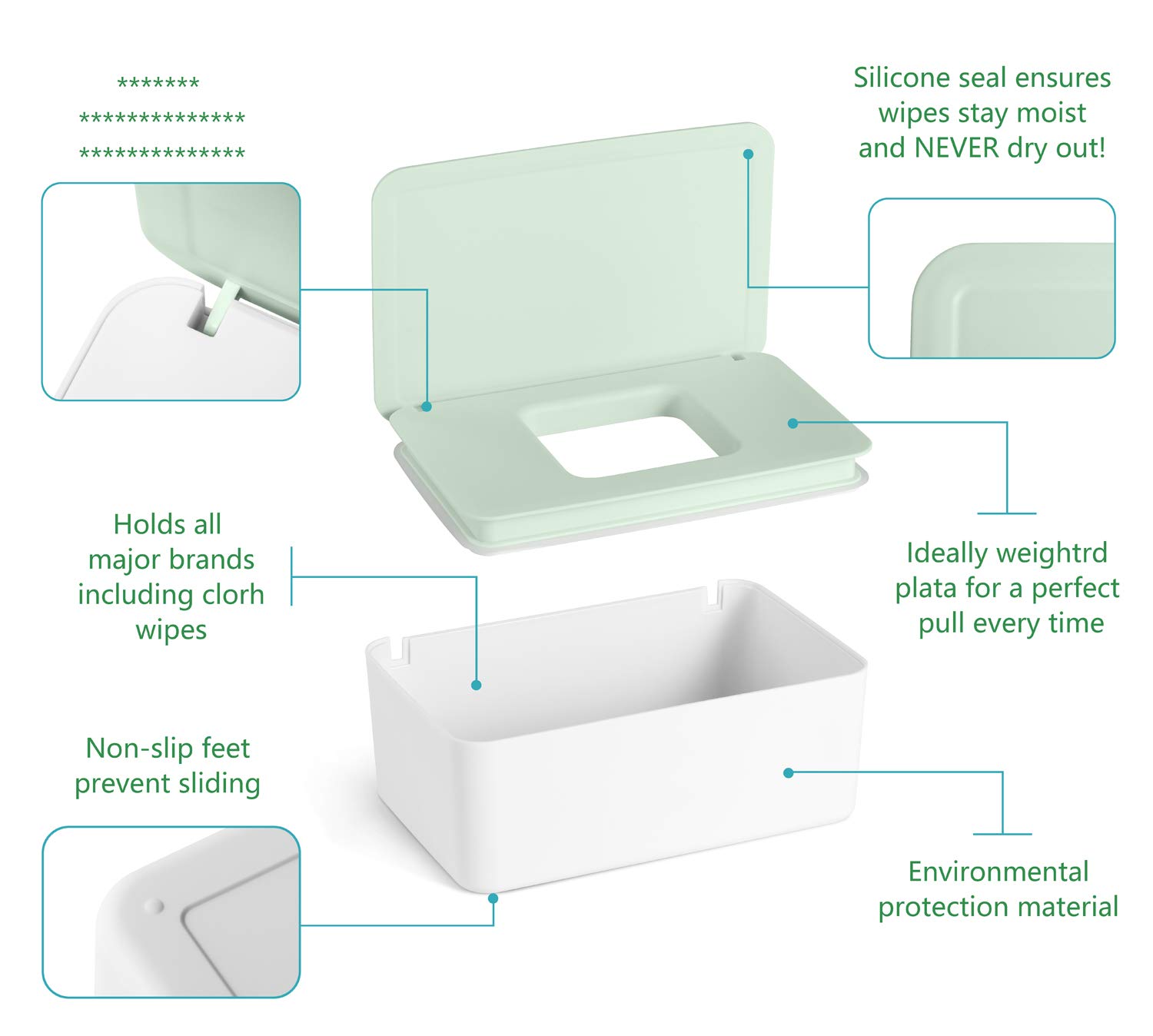 Diaper Wipes Dispenser Baby Wipes Case, Baby Wipe Holder Keeps Wipes Fresh, Non-Slip, Easy Open & Close Wipe Container Green