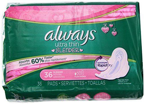Always Ultra Thin Feminine Pads for Women, Slender FlexiWings, 36 Count