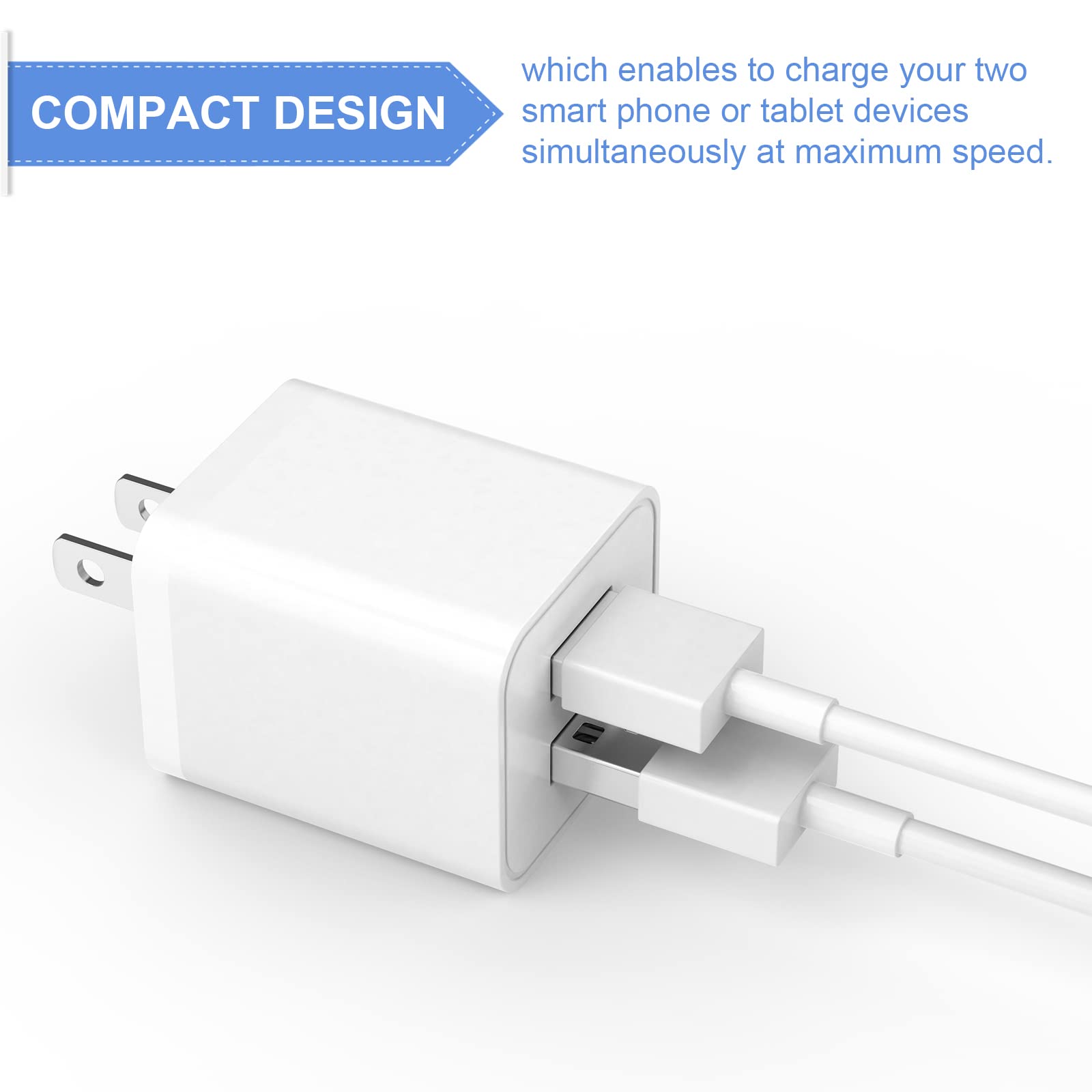 6Pack USB Wall Charger, iGENJUN 2.4A Phone Charger Dual USB Port Cube Power Plug Adapter Fast Wall Charger Block Compatible with iPhone 16/16 Pro/15/15 Pro, Samsung Galaxy, Pixel, LG, Android-White