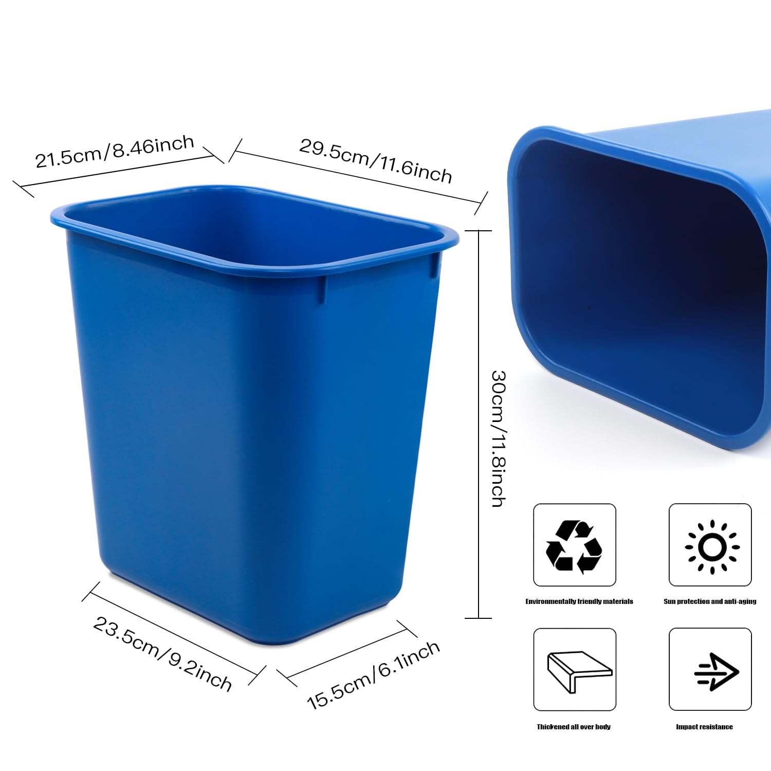 4 Gallon Stackable Wastebasket, 15L - Pack of 2, Compact & Eco-Friendly Trash Can, Ideal for Kitchen/Bathroom/Office, 12x8x12 Inches, Multipack Garbage Bin (Green)