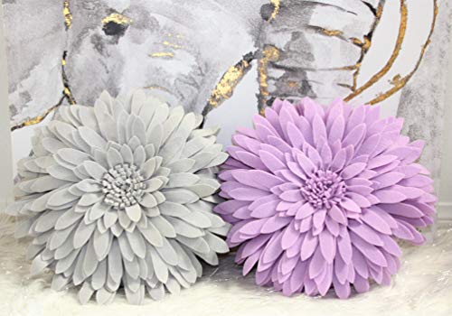 Flower Decorative Pillow - 3D Daisy Flower Pillow, Sunflower Throw Pillow -14.5 x 13 inch Round Decor Pillow - Flower Home Decorations - Couch & Bed Flower-Shaped Pillow (Case + Insert, Solid Lilac)