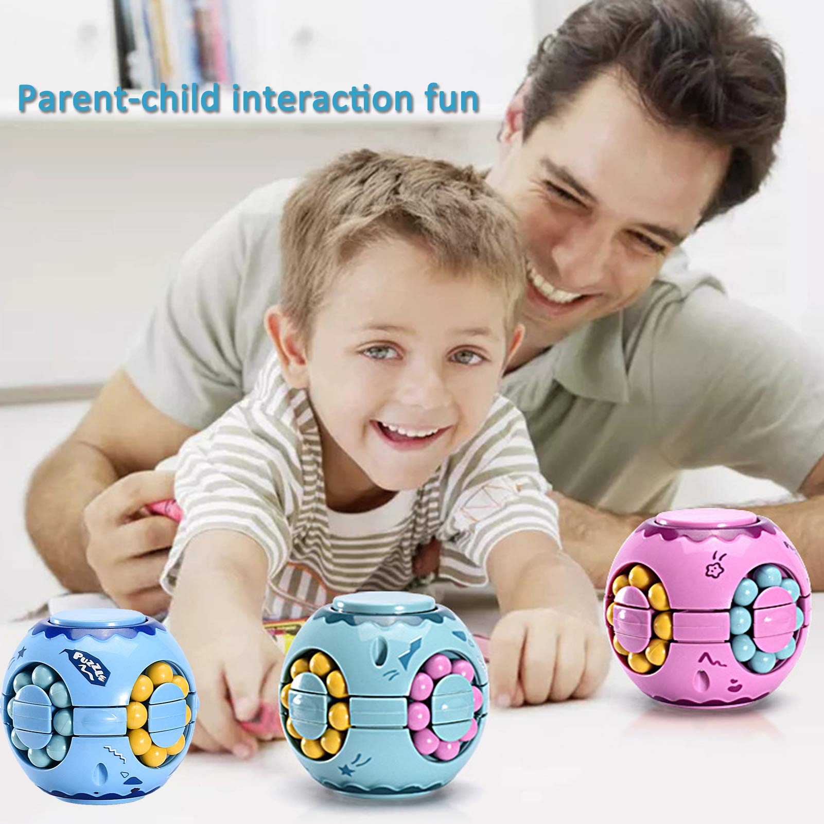 ODIKASO Rotating Magic Bean Cube Spinner Fidget Toy,Stress Relief Fidget Puzzles for Adults Kids,Anxiety Relief Learning & Education Toys,Puzzle Toys for Unisex-Children(Pink)
