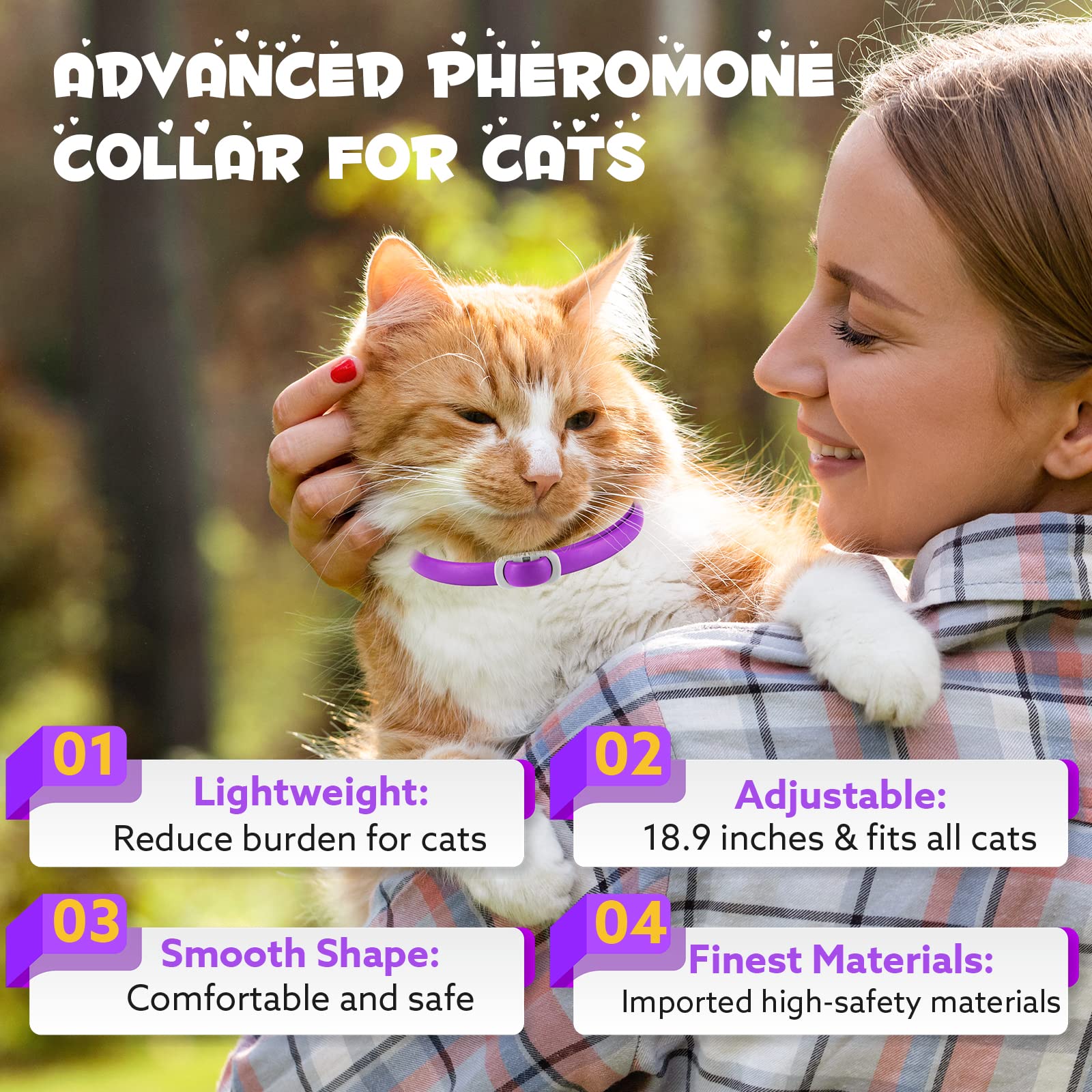 4 Pack Calming Collar for Cats,Cat Calming Collar,Calming Collar Anxiety Relief for Cats,Pheromone Cat Calming Collar with 30 Days Long-Lasting Effect, Adjustable Fits All Small Medium Large Cat