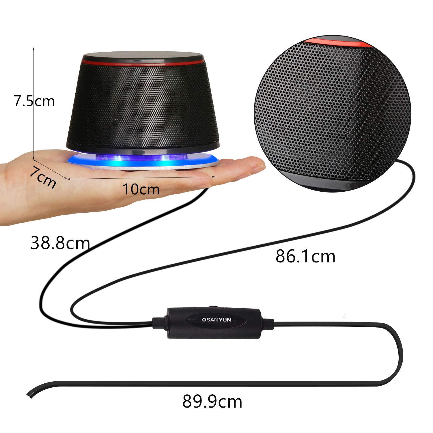 Sanyun SW102 Computer Speakers, 5Wx2, Deep Bass in Small Body, Stereo 2.0 USB Powered 3.5mm Aux Multimedia Speakers, Built-in Bottom Bass Radiators, PC Laptop Desktop Speakers, Black