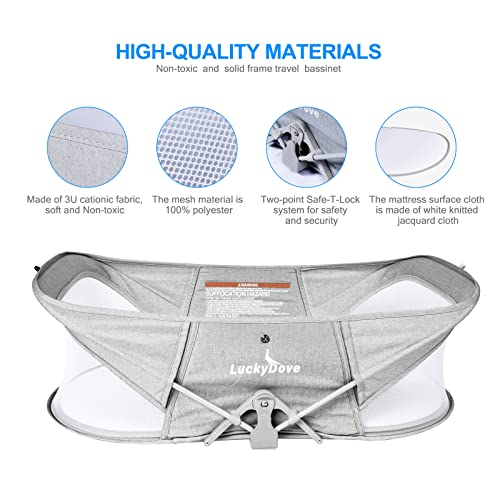Coopzero Travel Bassinet-Folding Portable Bassinet,in Bed Bassinet for Baby,Portable Bassinet with Mosquito Net,Easy to Fold and Lightweight,Washable,Grey