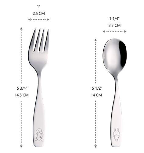 ANNOVA Kids Silverware 12 Pieces Children's Safe Flatware Set Stainless Steel - 12 x Children Safe Forks, Toddler Utensils, Metal Cutlery Set Engraved