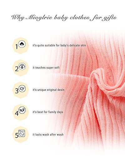 Mioglrie Newborn Baby Girl Clothes 3-6 Months Infant Girls Pink Romper Pants Headband 3PC Clothes Outfits Set