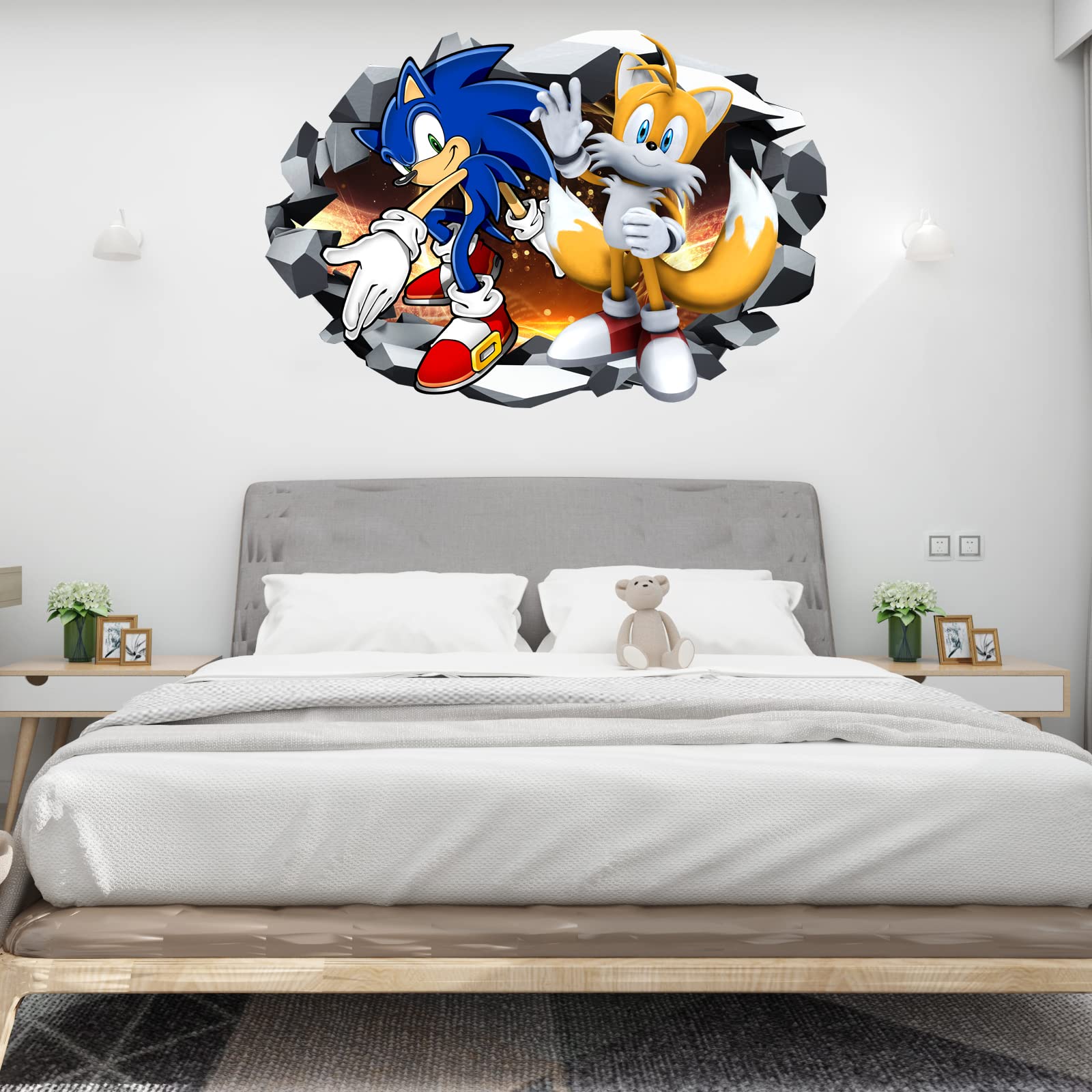3D Sonic Wall Decals Children's Cartoon Removable Bedroom Background Cool Wall Decoration Cute Self-Adhesive Wall Sticker PVC(15.7 Inches X 23.6 Inches)