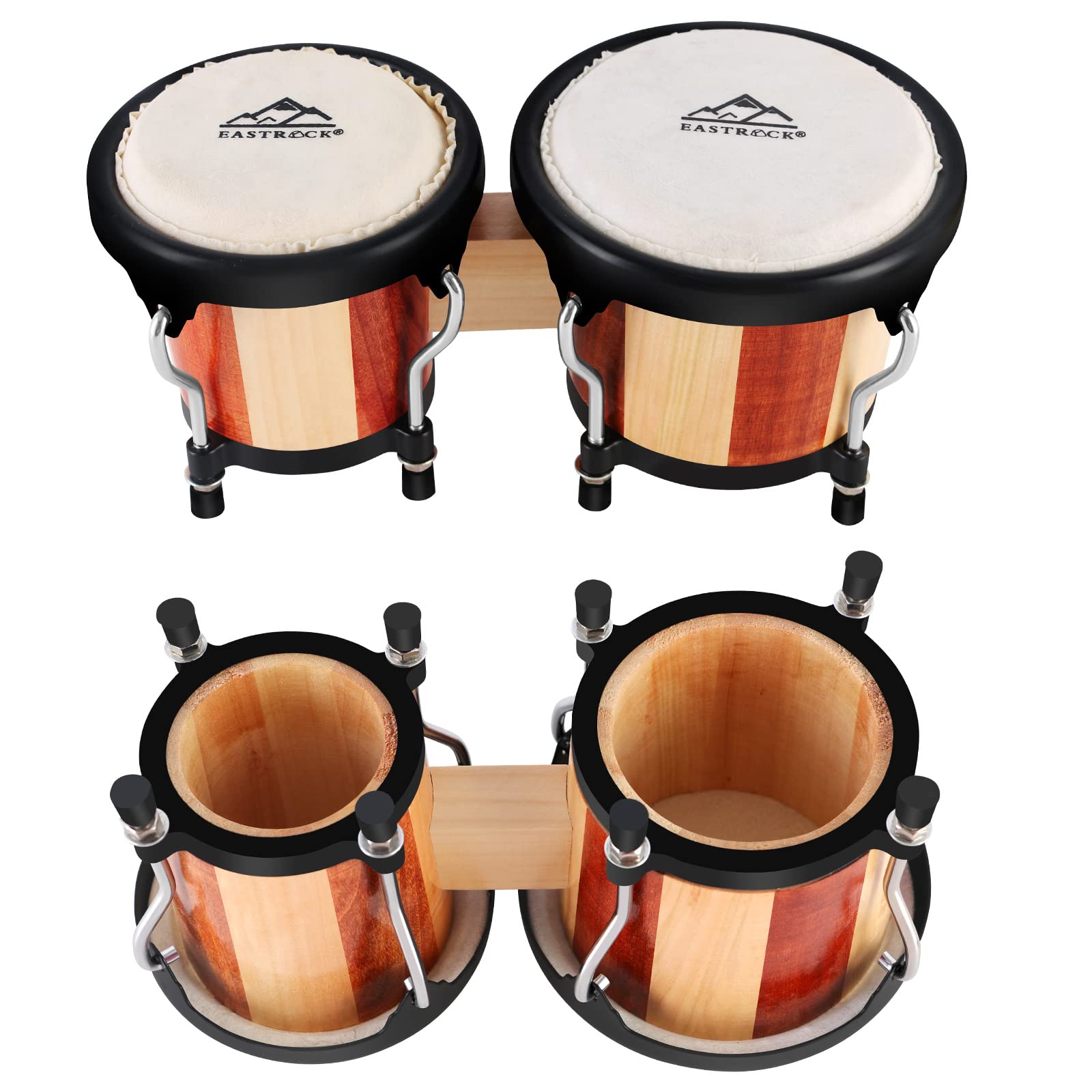 EastRock Bongo Drum 4” and 5” Bongos Drum Set for Adults Kids Beginners Professionals Tunable Wood and Metal Drum Percussion Instruments with Tuning Wrench