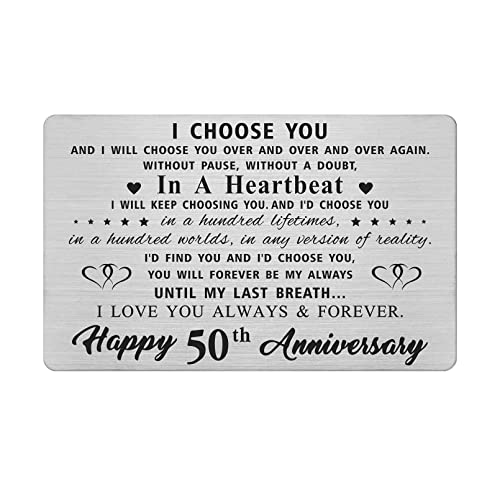 50th Year Anniversary Card Gifts for Him Husband, Happy, 50 Wedding Anniversary Cards Gift for Men, Engraved Metal Wallet Insert