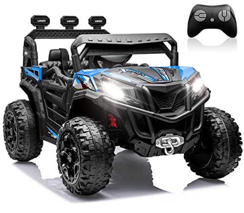 ANPABO 24V 4WD Ride on Car Truck w/Remote Control, 2WD/4WD Switchable Kids UTV, 4 Shock Absorbers, 19" Spacious Seat, Soft Start, Music Player, Electric Car for Kids Ages 3+ -Blue…