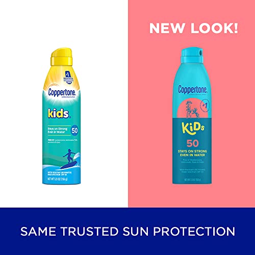 Coppertone Kids Sunscreen Spray SPF 50, Water Resistant Spray Sunscreen for Kids, #1 Pediatrician Recommended Sunscreen Brand, Broad Spectrum SPF 50 Sunscreen Pack, 5.5 Ounce (Pack of 2)