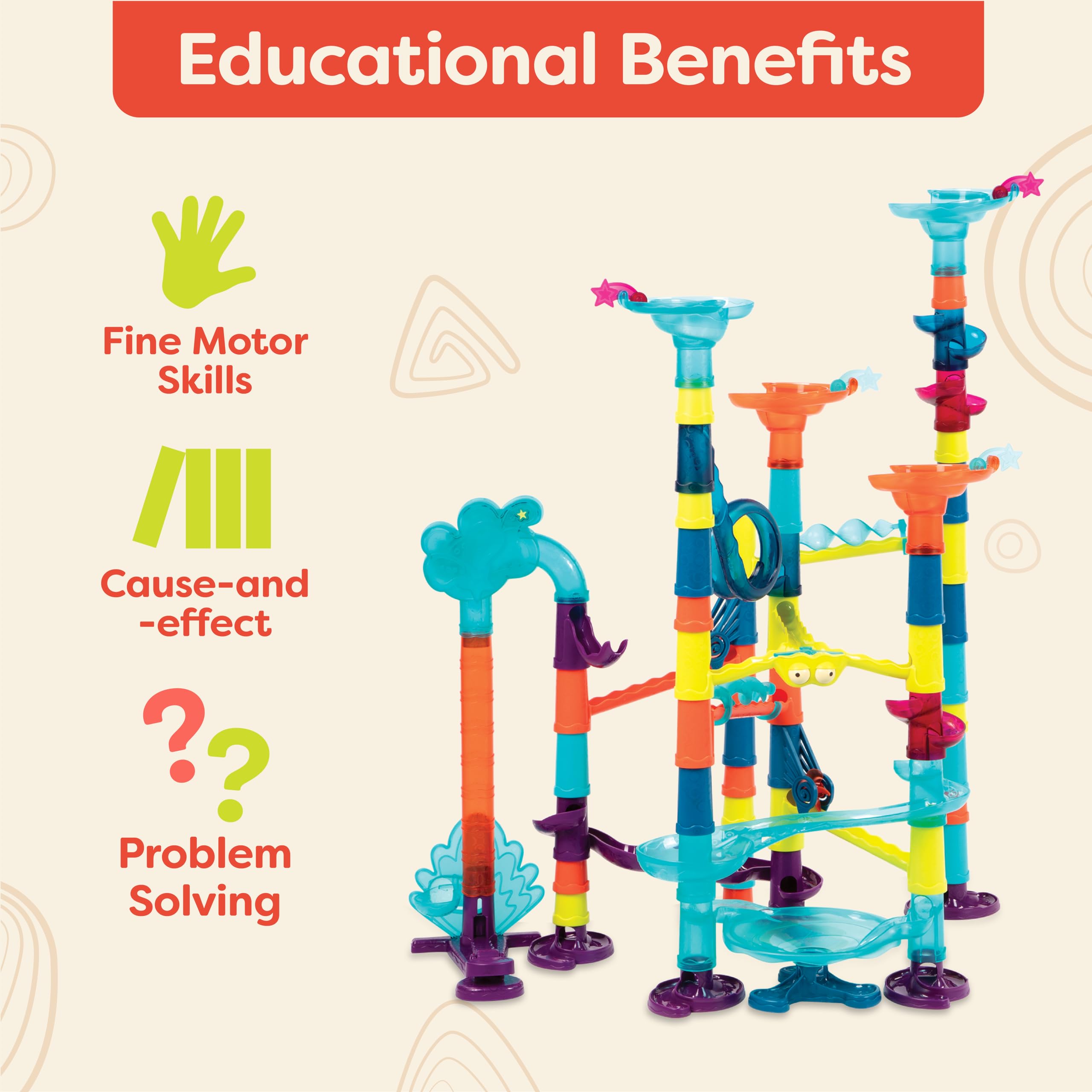 B. toys- Marble Run Toy Set- Developmetal STEM Toy- 62 Piece Educational Building Toy with Lights & Sound- 3 Years +