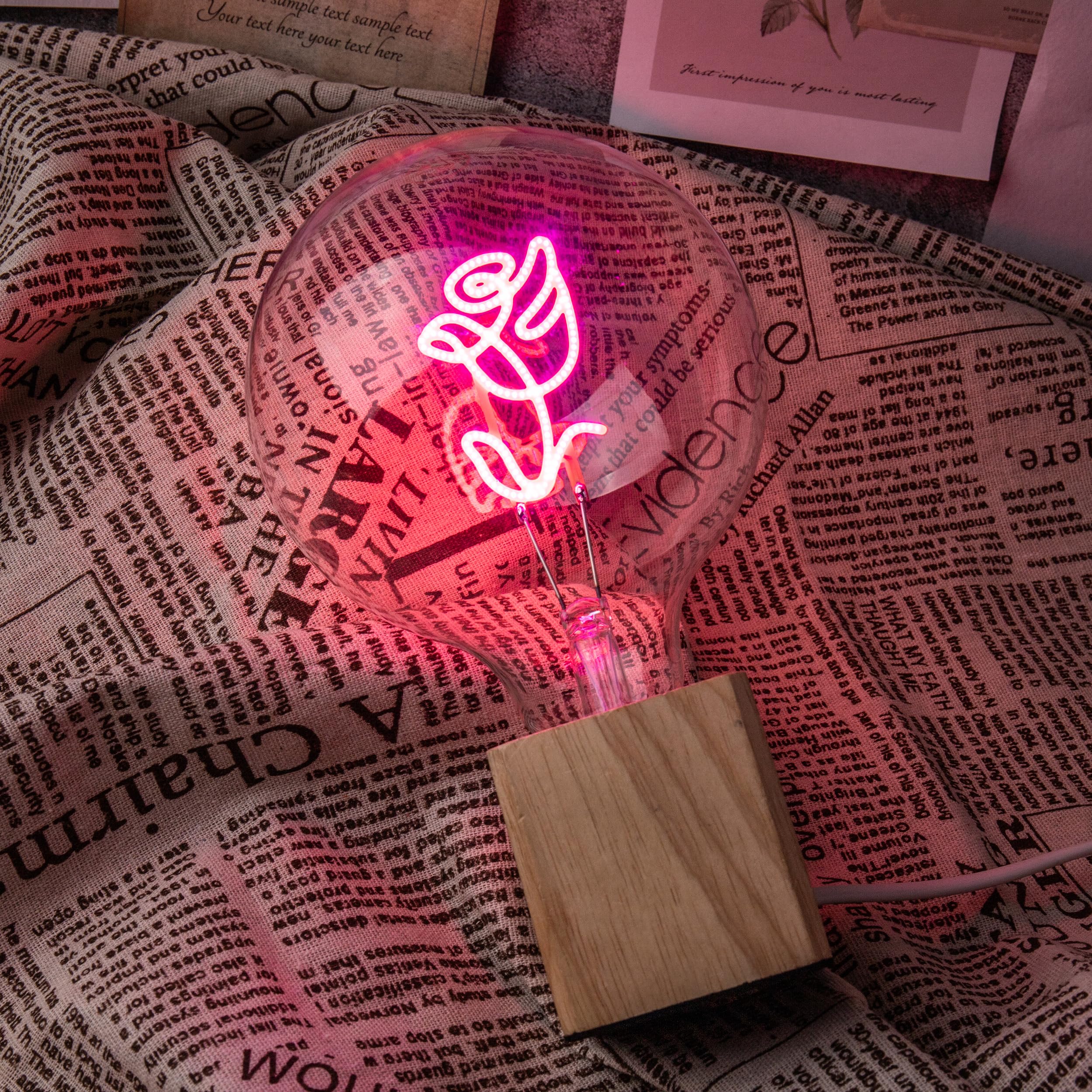 CybaaLuxzus 2W LED Decorative Light Bulb,Happy Signed Bulb,Rose Design Light Bulbs,Filament Bulb,Globe Led Light Bulbs,Soothing Light Bulbs,G125 120V