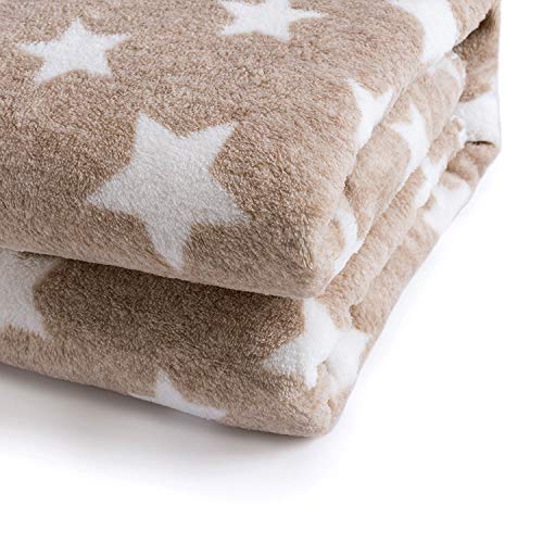 Baby Plush Blanket Security Blanket Double Layer Star Print Sherpa Coral Fleece 30x40 INCH (Camel)