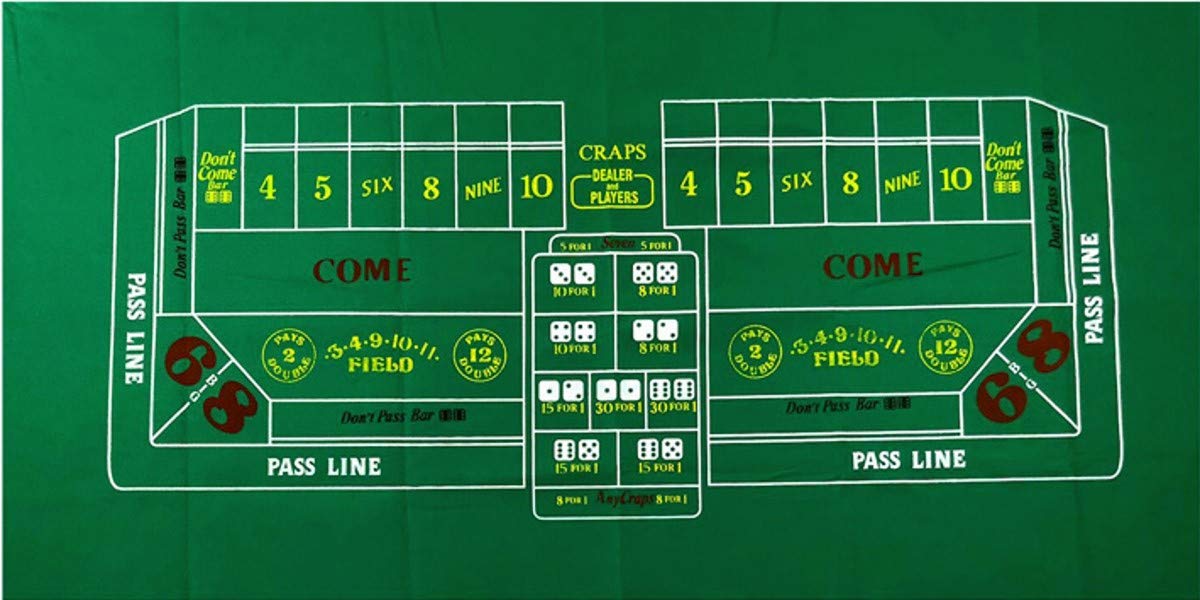 Cyber-Deals Craps & Texas Hold'em Poker Layout 2-Sided Reversible Premium Felt 6ft x 3ft with Authentic Las VegasNevada Casino Table-Played Dice & Cards, Plus Storage Pouch (Las Vegas Only)
