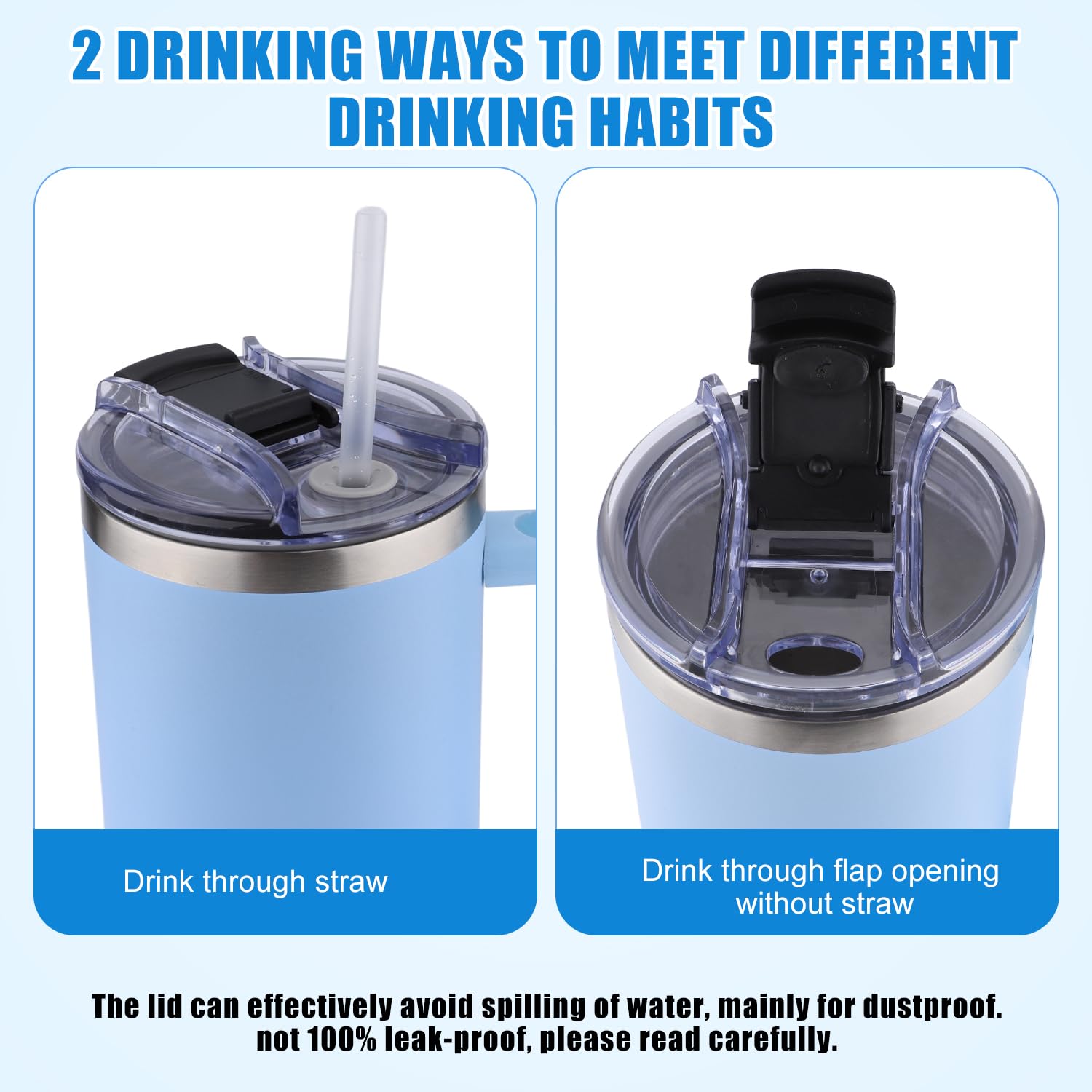 2pcs Tumbler Lid for Stanley Quencher 40oz, Spill-Proof & Dust-Proof Tumbler Cup Lids Replacement Tumbler Covers Replacement Lid for Stanley Mug with Handle (No Whorl)