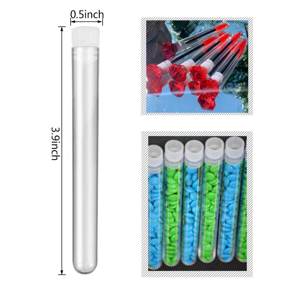 JOYYU 12x100mm 8ml Clear Plastic Test Tubes with Caps for Scientific Experiments, Easter, Scientific Themed Kids Birthday Party Supplies, Eyelash Brushes/Candy Storage(50 Pack)