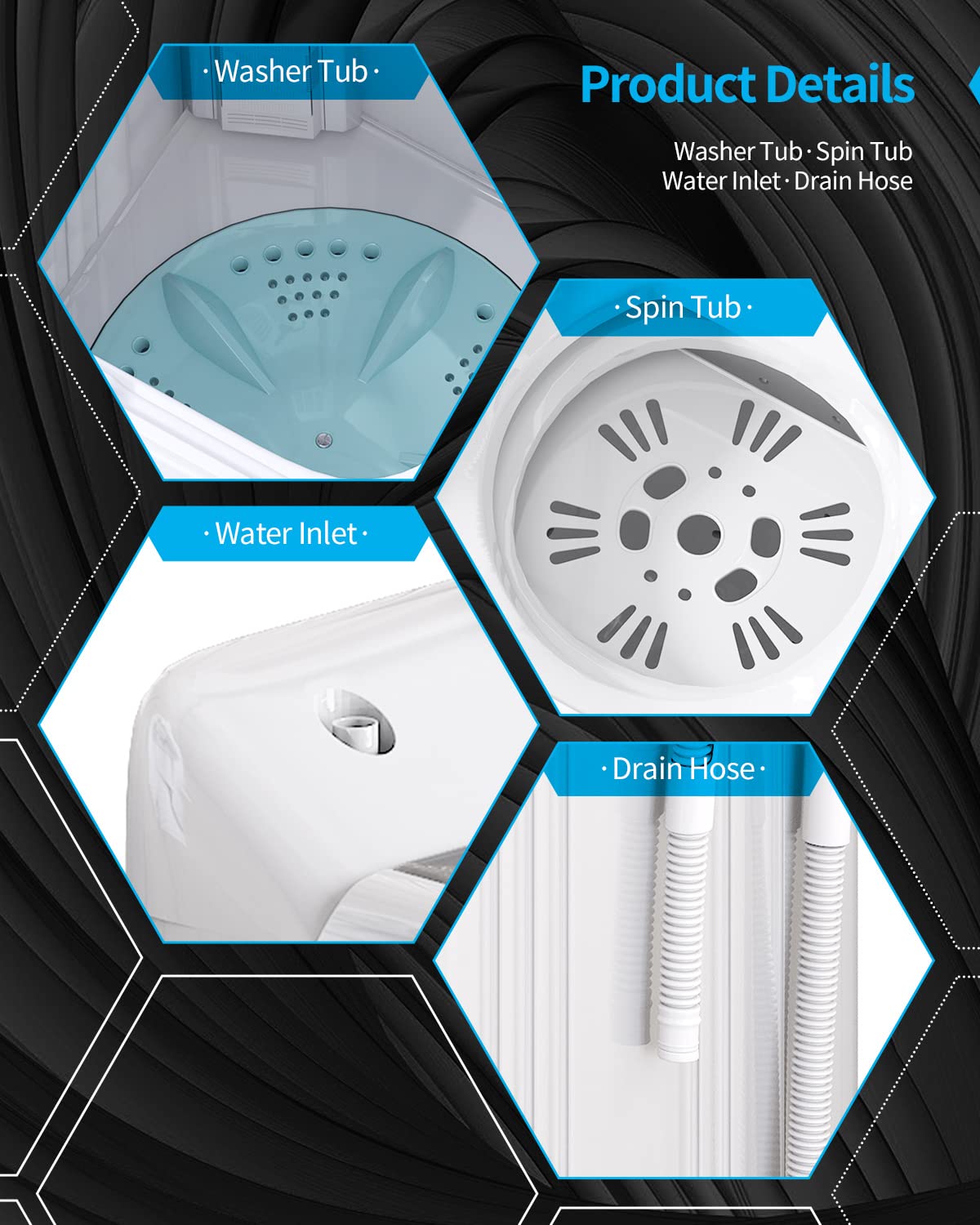 28lbs Portable Washing Machine with Drain Pump, Laundry Compact Washer Machine, Twin Tub Washing Machine, Washer and Spiner Machine for Dorms, Apartments, RVs (Grey)