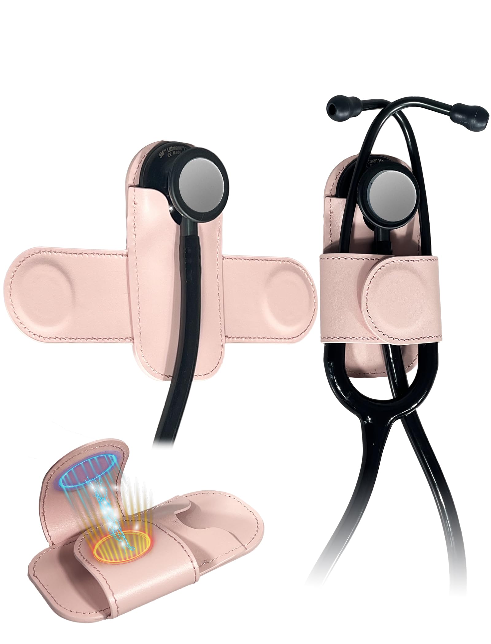 CaseLeather Stethoscope Holder, Genuine Top-Grain Leather | Strong & Durable | Magnetic Closure - Easy Access | for Doctors, Nurses, Adult (Pink)