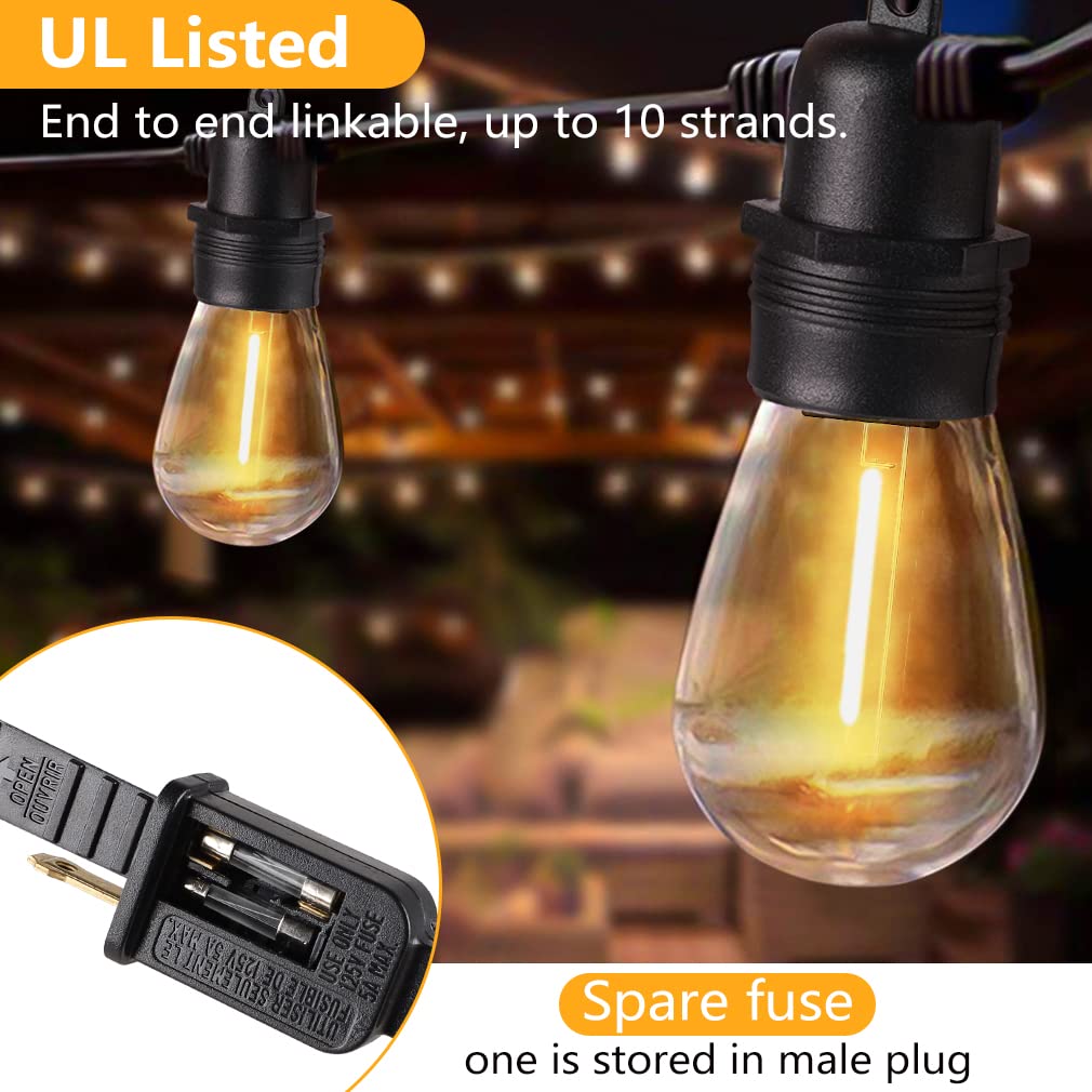 Opard 51Ft Outdoor String Lights Commercial Grade Strand Waterproof LED String Lights with 15+1 Shatterproof Bulbs for Patio Wedding Garden Backyard Porch