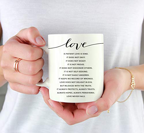 Andaz Press Modern Christian Bible Verses 11oz. Coffee Mug Gift, Love Always Protects, Always Trusts, Always Hopes, Always perseveres. Love Never Fails. 1 Corinthians 13:4-8, 1-Pack