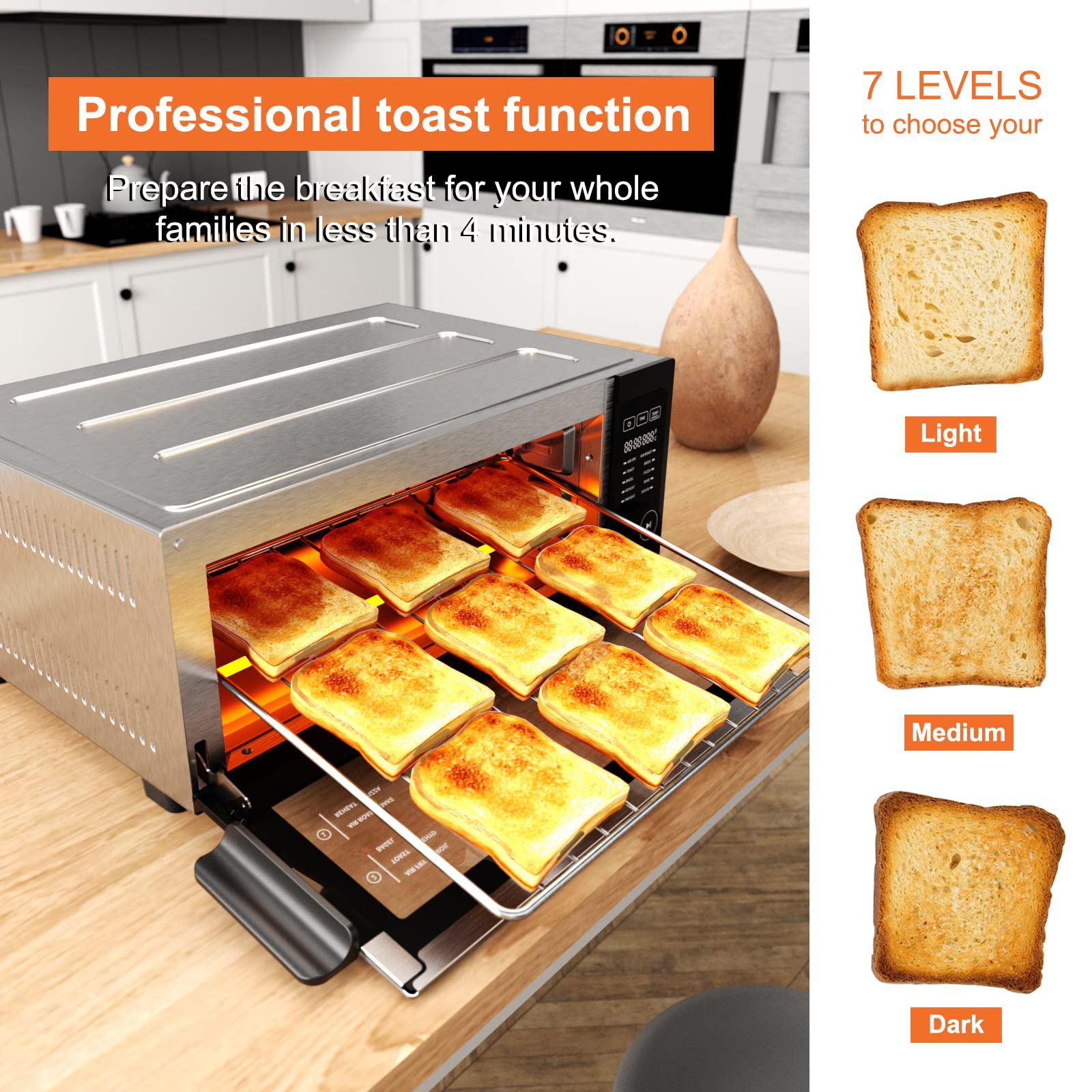 Air Fryer Toaster Oven Combo, Fabuletta 10-in-1 Toaster Ovens Countertop 1800W, 100-450°F Temperature Control,Flip Up & Away Capability for Storage Space, Enamel Baking Pan Easy Clean with Recipe Book