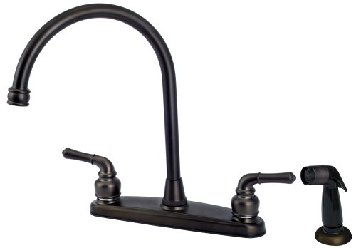 8" Kitchen Deck Faucet, 2-handle, Washerless Cartridge - By PlumbUSA (Oil Rubbed Bronze Finish (With Sprayer))