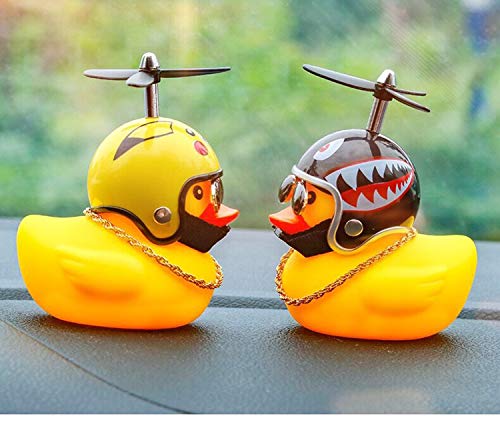 Rubber Duck Toy Car Ornaments Yellow Duck Car Dashboard Decorations with Propeller Helmet (Black＆White)
