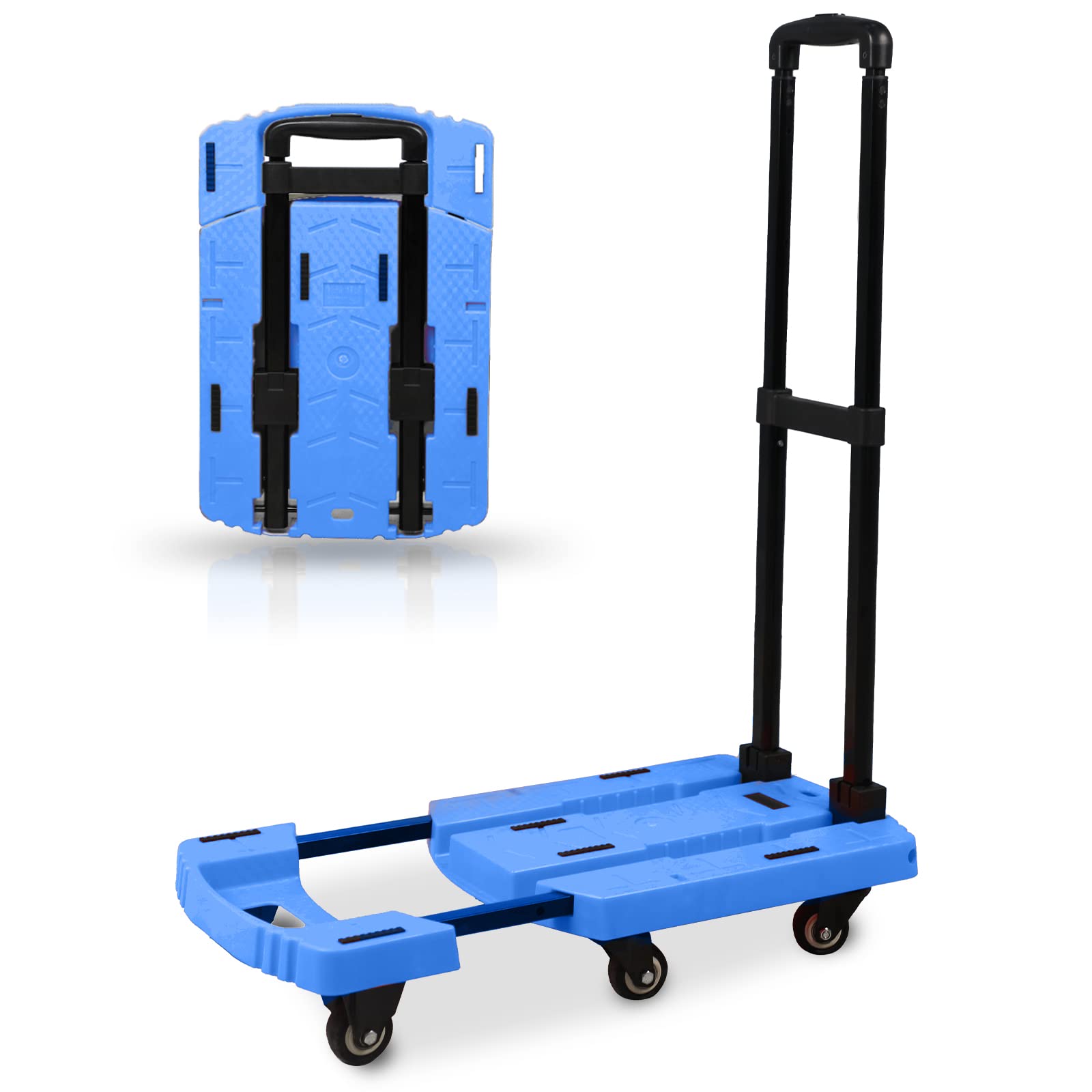 440 lb Folding Hand Truck, Heavy Duty Utility Dolly Platform Cart with Anti-Skid Strip, Luggage Cart with 6 Wheels, Blue