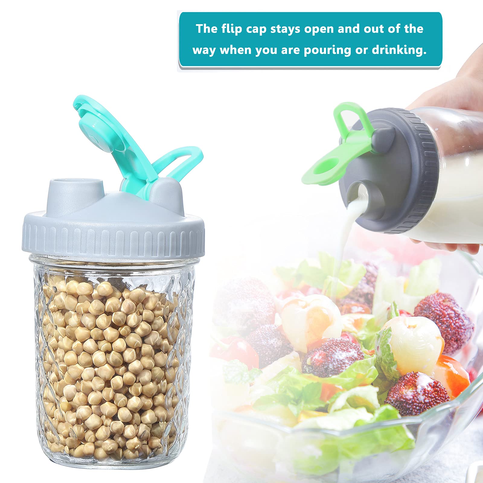 4 Pack Wide Mouth Flip Cap Mason Jar Lids for Ball Mason Jars, with Airtight Seal & Leak-proof, Easy Pouring Spout (Jars not Included)