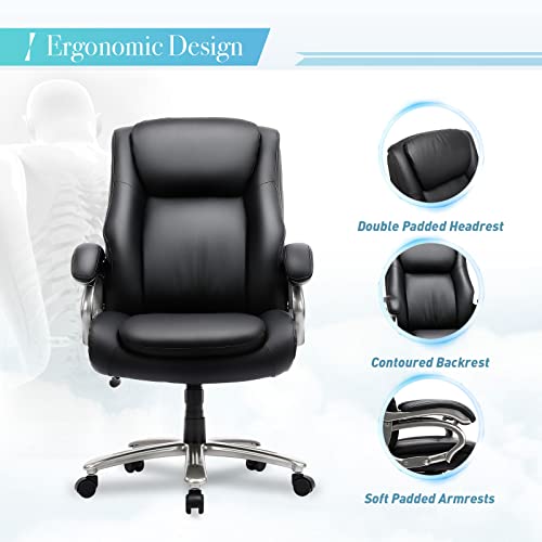 COLAMY Big and Tall Office Chair 400lbs Wide Seat- High Back PU Leather Executive Computer Desk Chair for Heavy People, Large Office Chair with Heavy Duty Metal Base and Ergonomic Back Support- Black