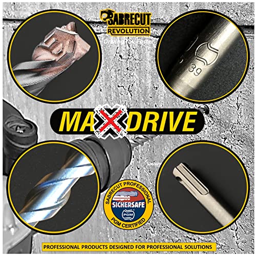 5 x SabreCut QSCK5A 13/64" 7/32" 15/64" 9/32" 5/16" x 6 19/64" Length Quattro PGM Approved Full Carbide 4 Cutter Tip Vortex Flute SDS Plus Drill Bit Mix Kit For Stone Concrete Brick Block