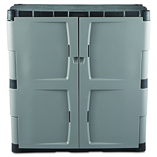 Rubbermaid Double-Door Storage Cabinet, 18" D x 36" W x 37" H, Gray/Black, FG708500MICHR & Deluxe Tool Tower, Garage Storage, Holds 40 Tools, Black (FG5E2800MICHR)