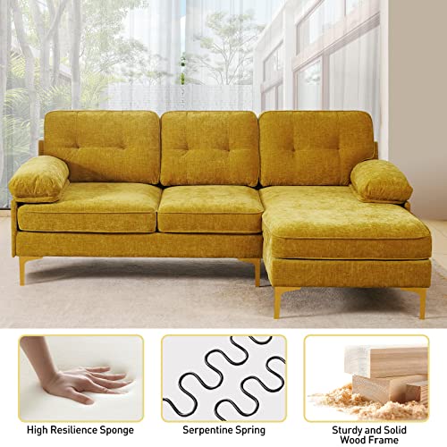 80.7"Modern Sectional Sofa ,Loveseat Sofa Couch for Living Room,Apartment and Small Space,Chenille L-Shaped Sofas with Solid Wood Frame,Removable cushions,Wide Armrest,Easy to Assemble(Yellow)