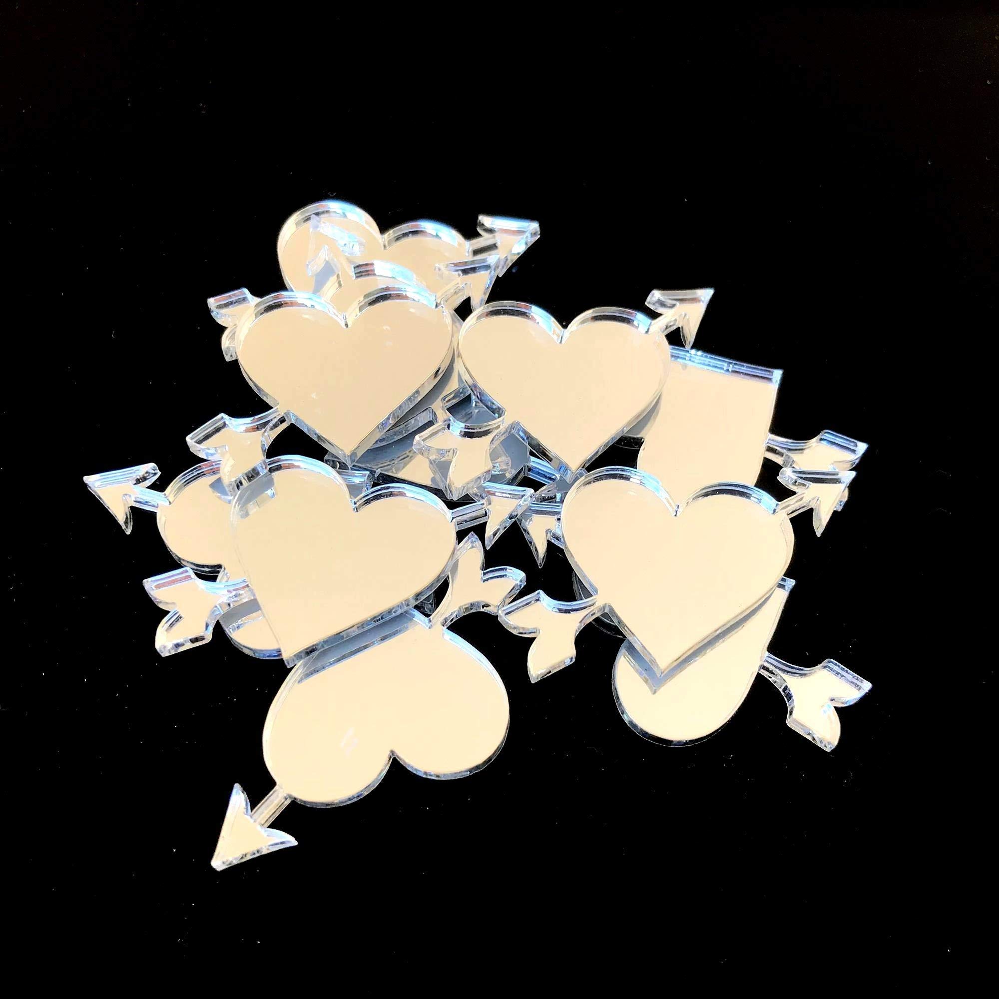 Super Cool Creations Heart & Arrow Shaped Crafting Mirrors, Set of 10, Many Colours, Shatterproof Acrylic, Mocha Brown, Pack of 10 x 8cm
