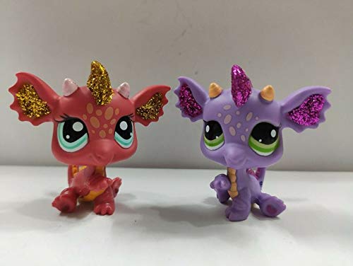 2pcs/Lot Littlest pet Shop Rare Lps Red & Purple Sparkle Glitter Dragon