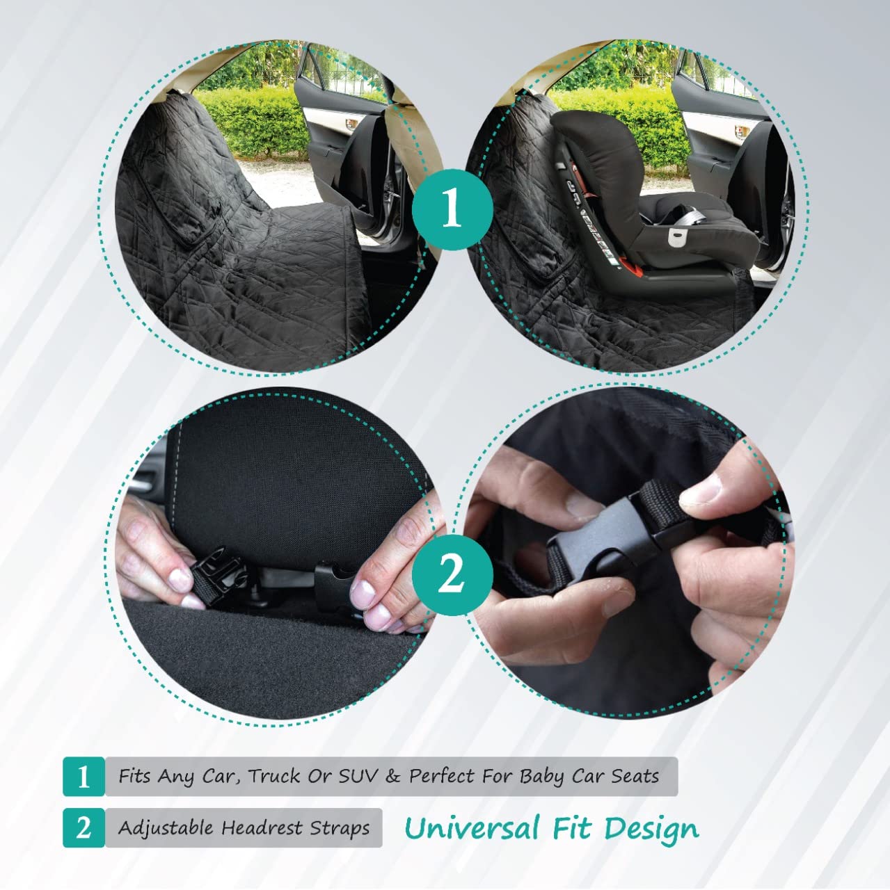 Car Back Seat Protector for Kids with Removable Zipper – Thick Padded Diamond Design Child Backseat Cover for Car Truck SUV with Non-Slip Material 100% Waterproof 600D Scratch Proof Machine Washable