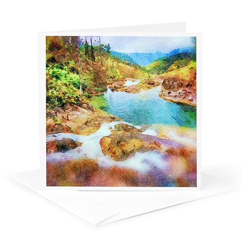 3dRose Greeting Card - A White Water River Through The Mountains Image of Watercolor - Fine Art