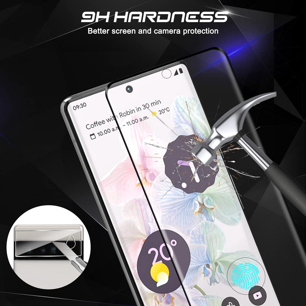 3 Pack for Google Pixel 7 Pro Screen Protector, 3 Pack Tempered Glass Screen Protector, 1 Pack Tempered GlassCamera Lens Protector, 3D Glass 9H Hardness Tempered Glass Screen Protector for Google