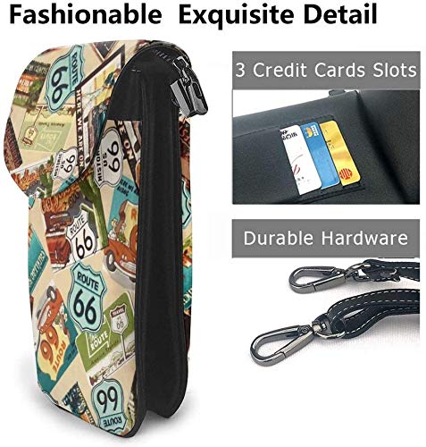 American Map California Route 66 Vintage Women Soft PU Leather Cellphone Purse Wallet Handbag Small Crossbody Shoulder Bag