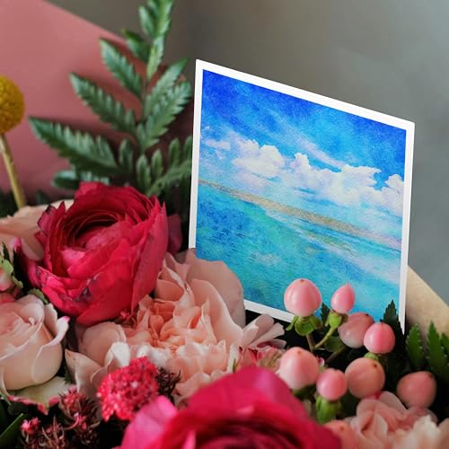 3dRose Greeting Card - A Beautiful Calm Blue Seaside Image Of Watercolor Painting - Fine Art